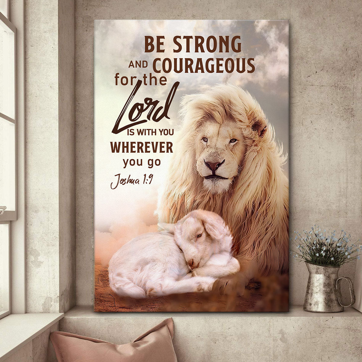 Beautiful Lion And Lamb Canvas - Be Strong And Courageous M03 - UX Jesus