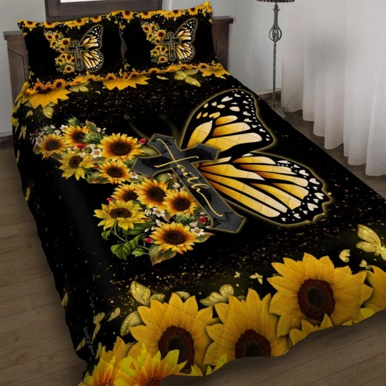 Faith Jesus Christ Butterfly Sunflower Quilt Bedding Set UXGO15BD - UX ...