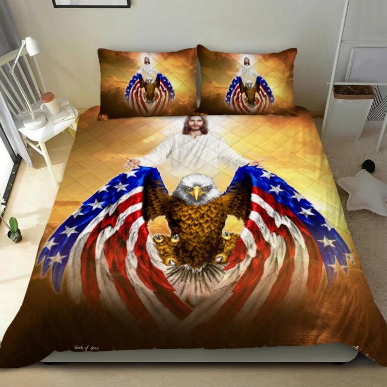 Jesus Christian American Eagle Quilt Bedding Set - UXGO31BD - UX Jesus
