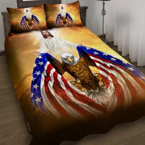 Jesus Christian American Eagle Quilt Bedding Set - UXGO31BD - UX Jesus