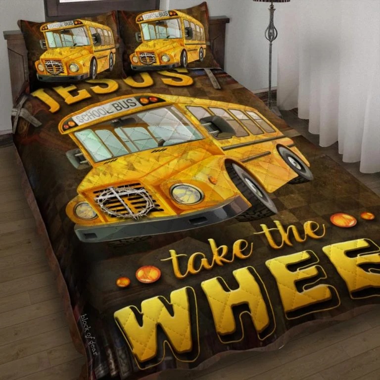 Jesus Take The Wheel School Bus Quilt Bedding Set - UX Jesus